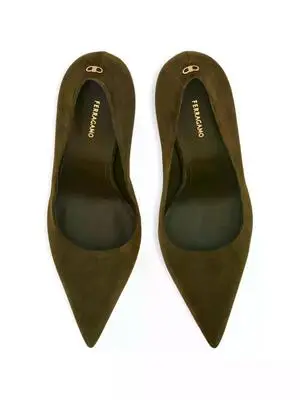 FERRAGAMO Suede Sculptural Heel Pumps