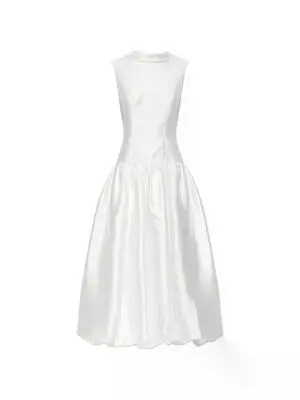 SELF-PORTRAIT Feather Embellished Satin Midi Dress - White