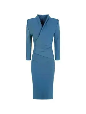 Chiara Boni La Petite Robe High Neck Long Sleeve Ruched Dress - Blue