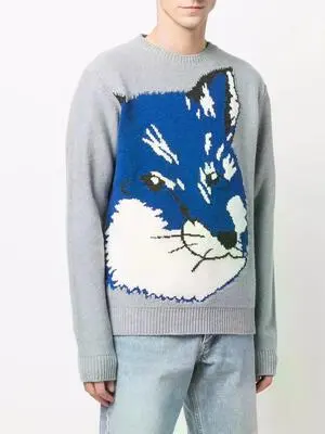 Maison Kitsuné Fox Head-jacquard Lambswool Jumper