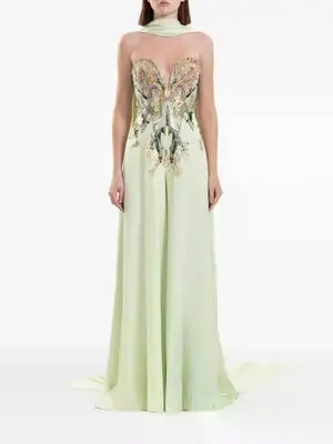 SAIID KOBEISY Embroidered Strapless Wide Leg Jumpsuit