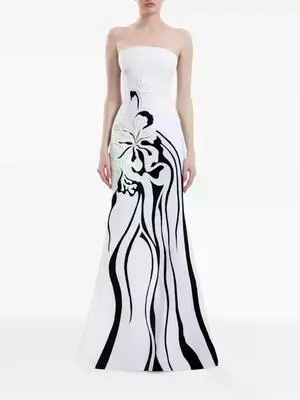 SAIID KOBEISY Embroidered Strapless Crepe Maxi Dress