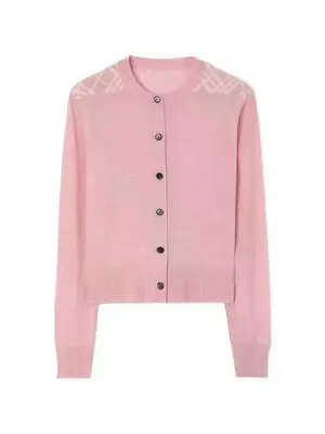 Burberry Check-panel Wool Silk Cardigan - Pink