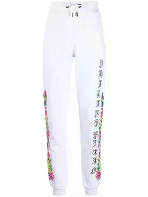 Philipp Plein Crystal Embellished Floral Track Pants - White