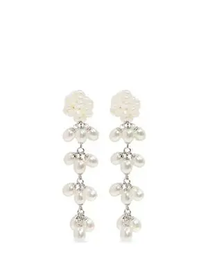 SELF-PORTRAIT Cluster Drop Earrings With Faux Pearls - Neutrals