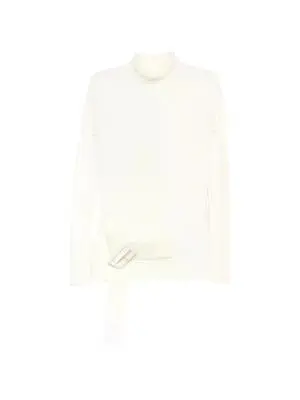 SIMONA CORSELLINI Belted Ribbed-knit Sweater - Neutrals