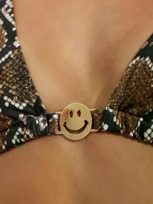 Moschino Snake-print Bikini Top With Smiley Plaque - Brown