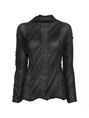 Issey Miyake Pleated Texture Turtleneck Long Sleeve Top - Black