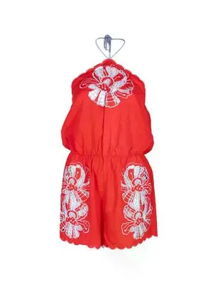 Farm Rio Floral-embroidered Halterneck Romper