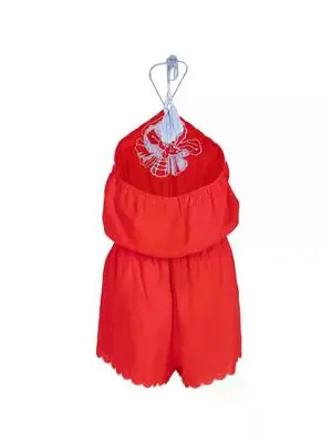 Farm Rio Floral-embroidered Halterneck Romper