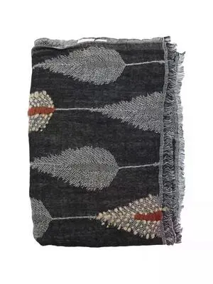 Altea Feather-pattern Frayed Scarf - Black