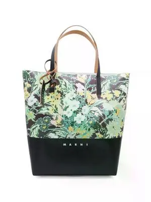 Marni Floral-print Logo Tote Bag - Black