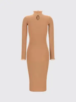 Elisabetta Franchi Ribbed Turtleneck Midi Dress - Beige