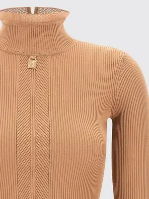 Elisabetta Franchi Ribbed Turtleneck Midi Dress - Beige