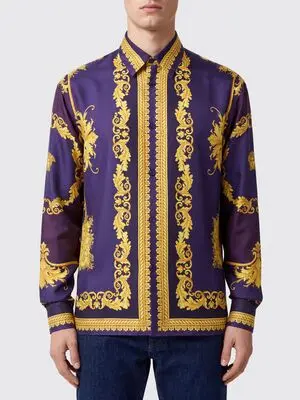 Versace Barocco Print Pure Silk Shirt With Concealed Buttoning