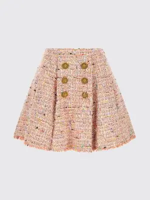 Balmain High-waisted Tweed Mini Skirt With Abstract Pattern And Frayed Hem