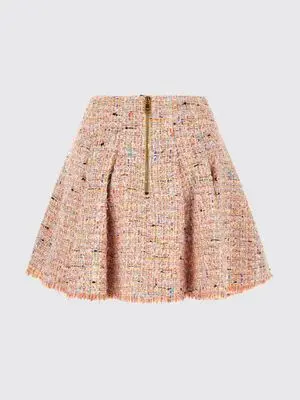 Balmain High-waisted Tweed Mini Skirt With Abstract Pattern And Frayed Hem