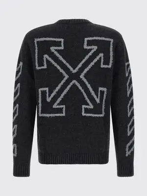 Off-White Crew Neck Jumper With Diagonal Stripe Detail