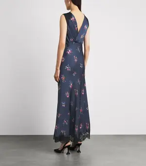 SELF-PORTRAIT Floral Lace Trimmed Satin Midi Dress