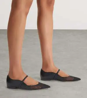 MALONE SOULIERS Leather And Mesh Maureen Arc Flats - Black