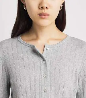 LESET Cotton Pointelle Cardigan