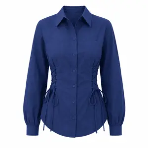 EXQUISE Fitted Waist Balloon Sleeve Shirt - Blue