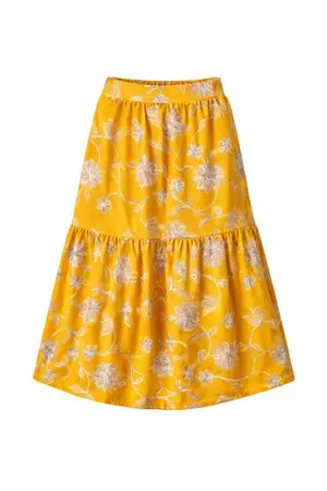CONQUISTA Floral Print Tiered Midi Skirt