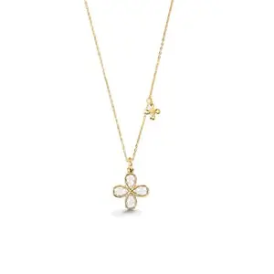 FREQNC ATELIER Gold Four-leaf Clover Necklace – Clear Quartz - White