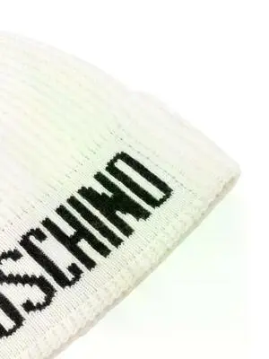 Moschino Intarsia Ribbed Knit Beanie Hat - Neutrals