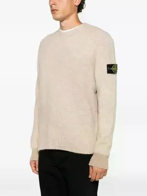 Stone Island Logo Patch Crew Neck Sweater - Neutrals