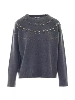 Liu Jo Wool Sweater With Jewel Embroidery - Grey
