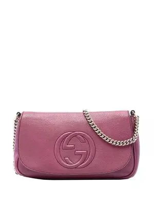 Gucci Soho Chain Flap Crossbody Bag In Calfskin - Pink