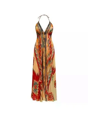 PAHIESA FORMENTERA Geometric Print Halterneck Maxi Dress