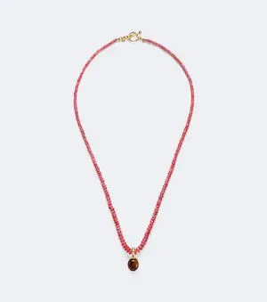 OCTAVIA ELIZABETH 18kt Beaded Necklace With Spinel And Tiger's Eye Pendant - Gold