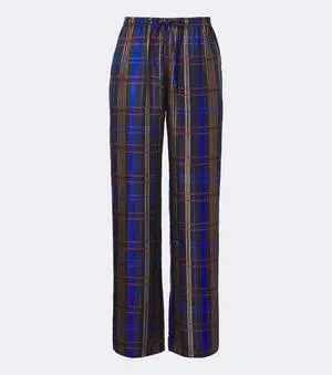 Asceno Aurelia Plaid Silk Twill Wide-leg Pants