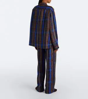 Asceno Aurelia Plaid Silk Twill Wide-leg Pants