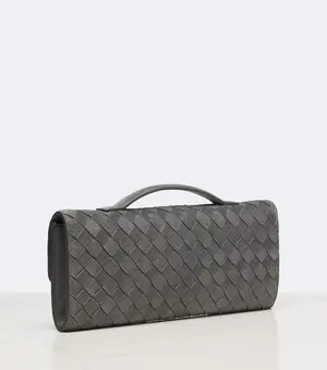 Bottega Veneta Andiamo Intrecciato Suede Clutch - Grey