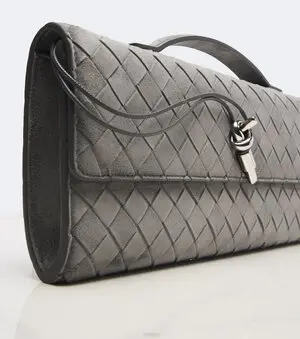 Bottega Veneta Andiamo Intrecciato Suede Clutch - Grey