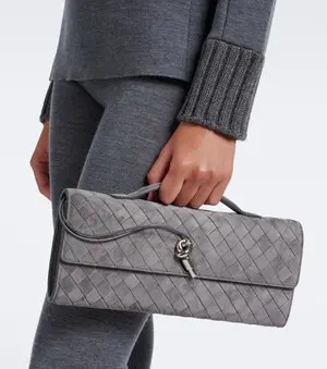 Bottega Veneta Andiamo Intrecciato Suede Clutch - Grey