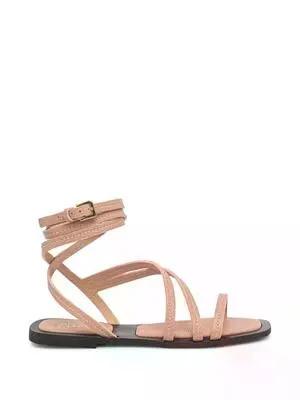 POLLINI Blush Beige Pebbled Leather Wrap-around Ankle Strap Sandals - Neutrals