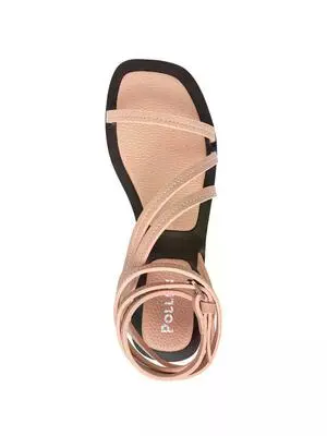 POLLINI Blush Beige Pebbled Leather Wrap-around Ankle Strap Sandals - Neutrals