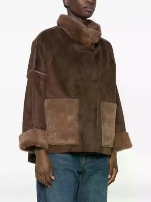 COLLECTION PRIVEE? Shearling-trim Panelled Coat