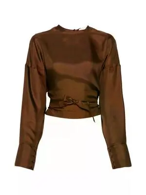 CO.GO Satin-finish Tie-waist Top - Brown