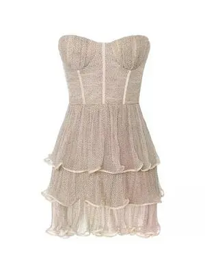Elisabetta Franchi Crepon Mini Dress With Micro-polka Dot Print - Neutrals