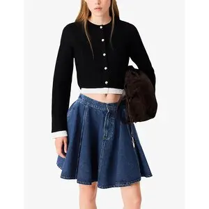 Maje Contrast-trim Cropped Woven Cardigan