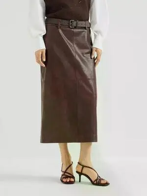 Brunello Cucinelli Polished Nappa Leather Pencil Skirt