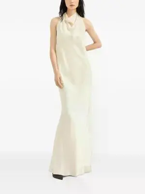 Brunello Cucinelli Silk Satin Halterneck Maxi Dress - Neutrals