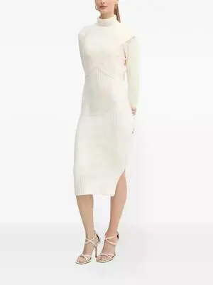 MORGAN Roll-neck Ribbed Midi Dress - Neutrals