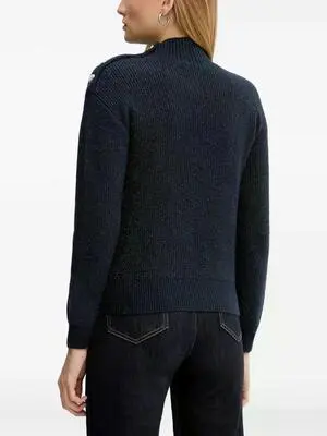 MORGAN Mstori Ribbed Knit High Neck Sweater With Embellished Shoulder Detail