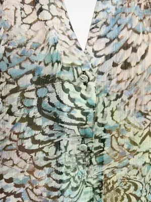 MORGAN Printed V-neck Long Sleeve Top With Ruffled Detail